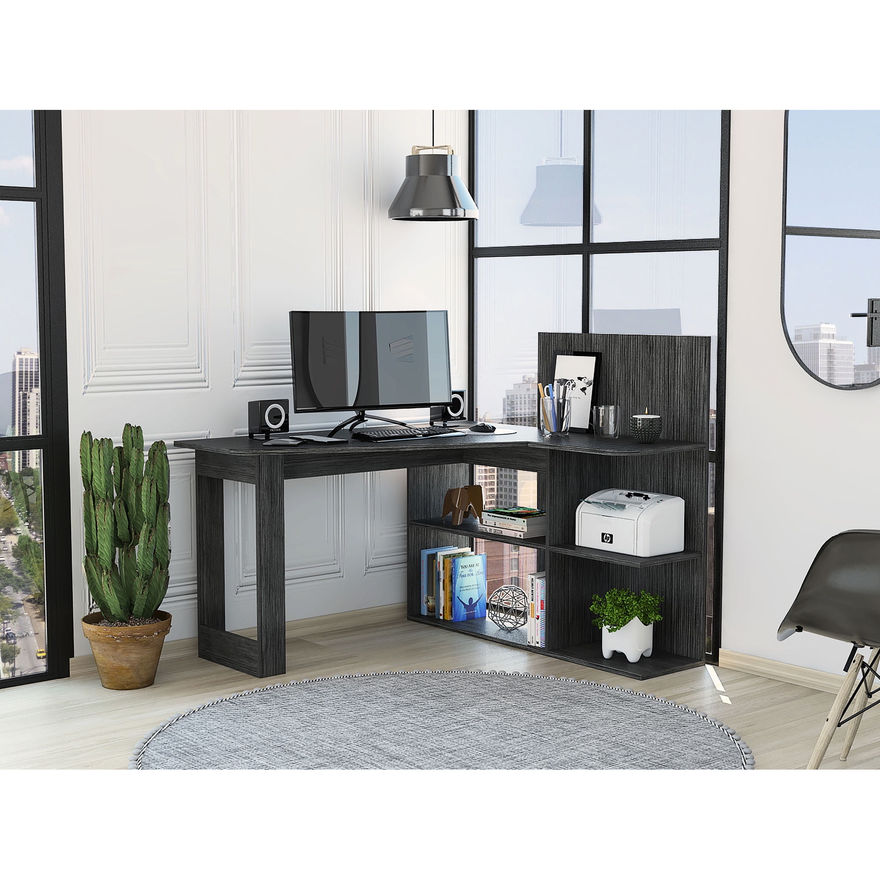 4-Shelf L-Shaped Work Desk | Work Efficiently in Corner Areas ...