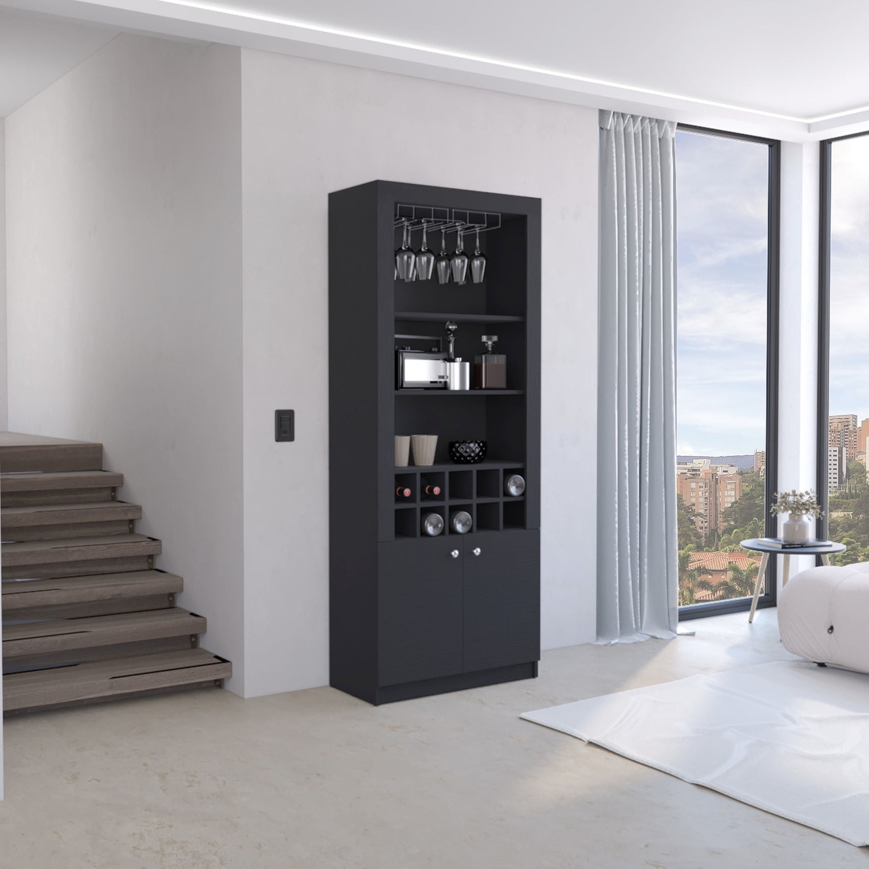 Double - Door Black Wine Cabinet with Built - in Racks - Protect Your ...