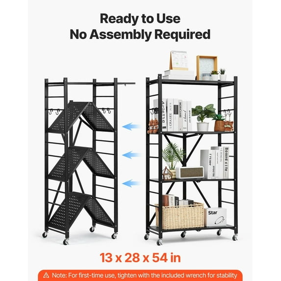 4-Shelf Mobile Storage Rack on Wheels, 28x13x54 Inch Freestanding Steel ...