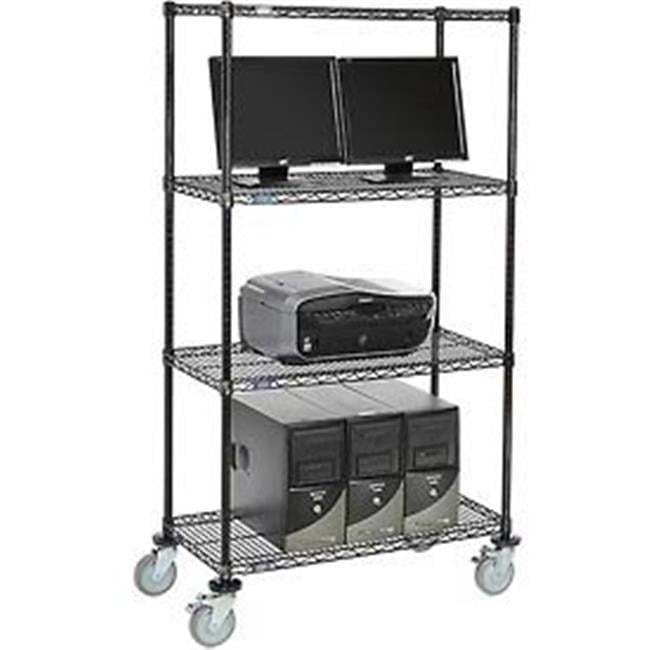 4-Shelf Mobile Wire Computer LAN Workstation - Black - 36 x 18 x 69 in ...