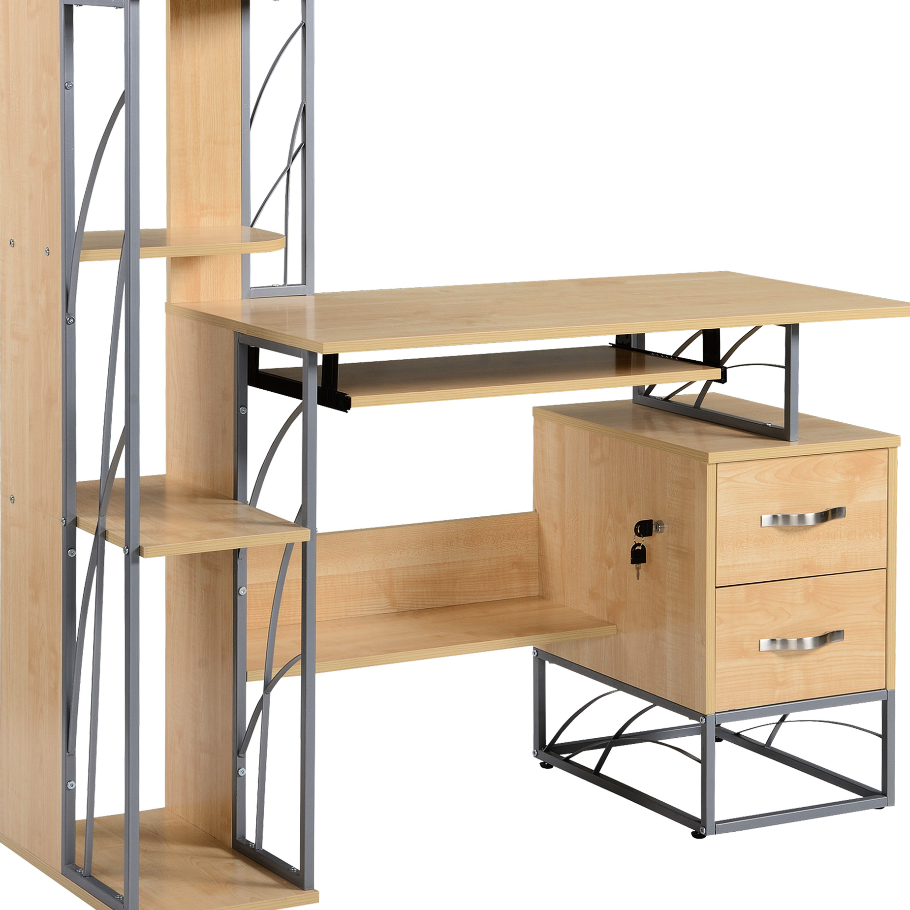 4 Shelf Office Desk With Lockable Drawers - Natural For Privacy ...