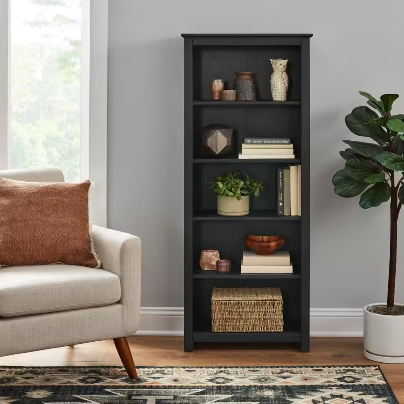 4-Shelf Unfinished Natural Pine Wood Standard Bookcase (58 in. H ...