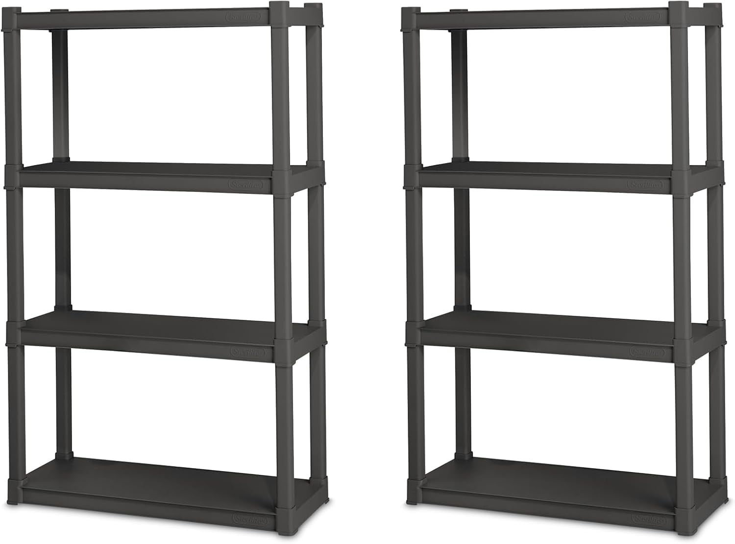 2-Pack Plastic Storage Shelves, Heavy Duty Shelving Unit, 4 Shelf, Gray ...