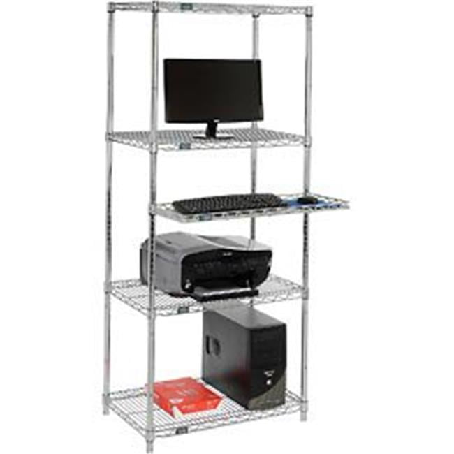 4-Shelf Wire Computer Workstation with Cantilever Tray - Chrome ...