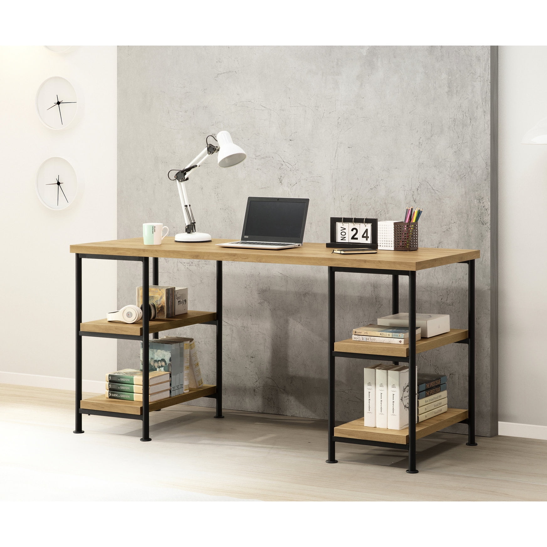 4 Shelved MDF+Metal Desk / In Student Study Area / Golden Color for ...