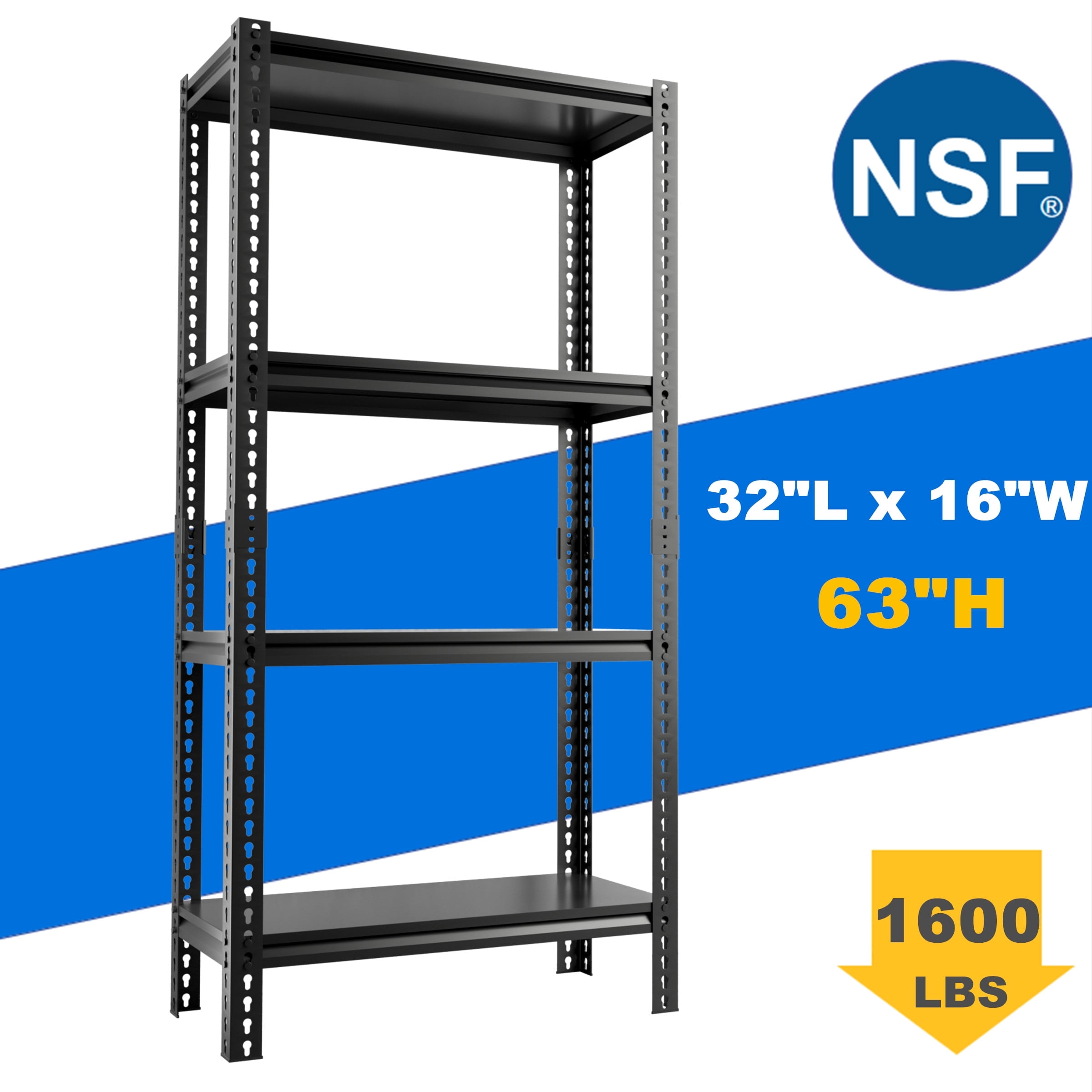 4 Shelves Adjustable Storage Black Shelves, 63" Tall Metal Shelving ...
