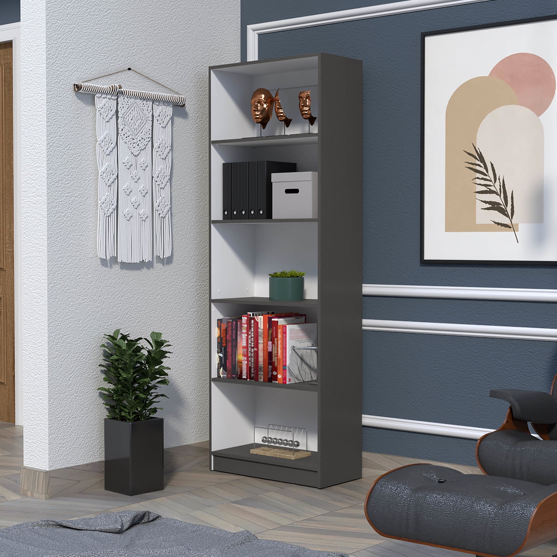 4 Shelves Bookcase With Modern Storage - Four Tiered, , Classic ...