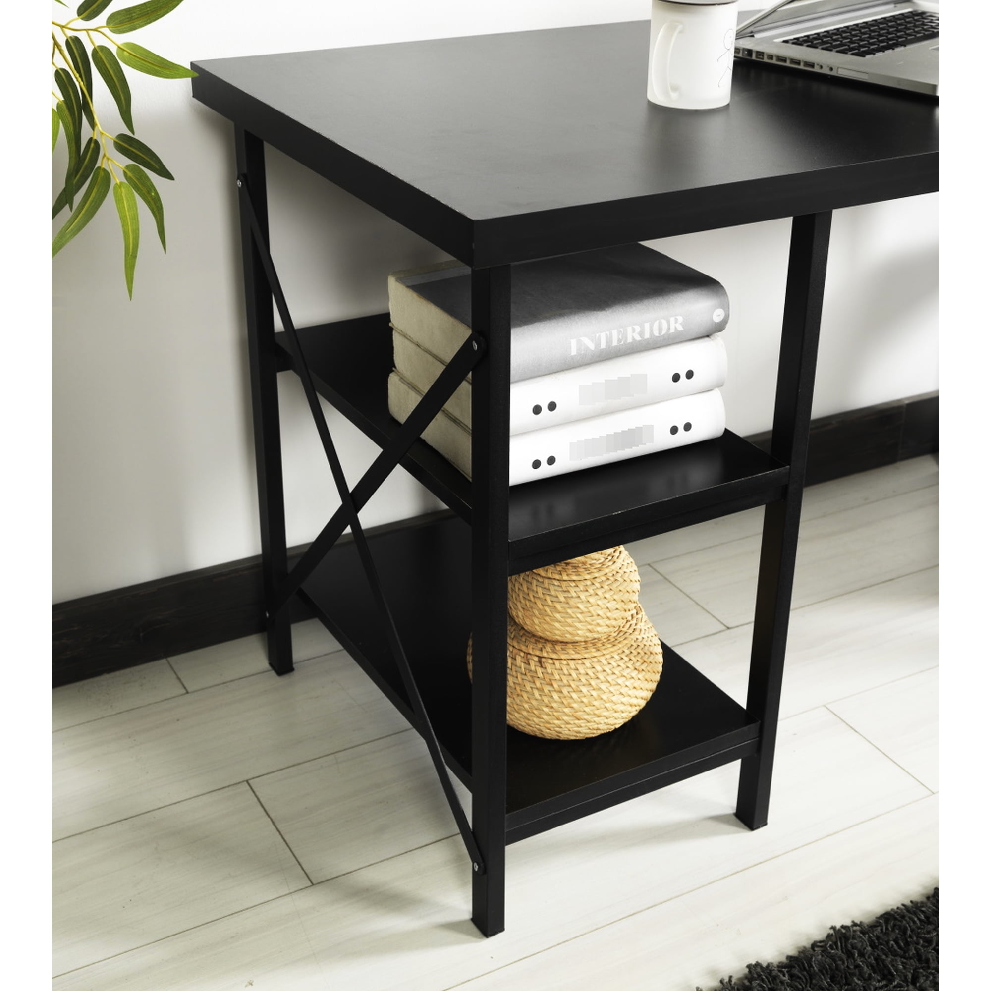 4 Shelves Desk For Home Office, 60" Extra Wide With Solid Wood Top And ...