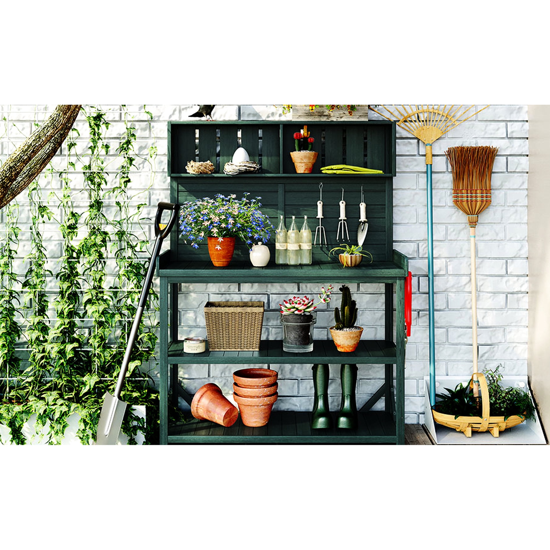 4 Shelves Potting Bench+Splash Plate for Tool Storage"-"Spring ...