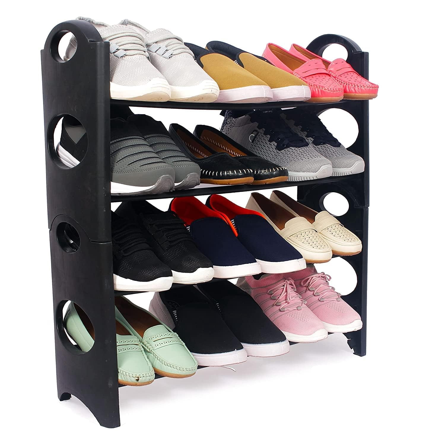 4 Shelves Shoe Rack 12 Pairs Shoe Stand Organizer Adjustable and ...