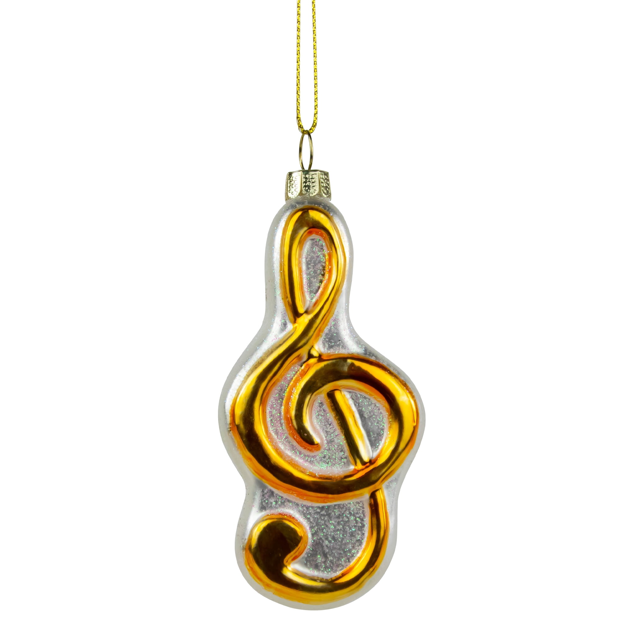Glass Christmas Ornament - Gold Treble Clef Music Note - 4H - Walmart.com