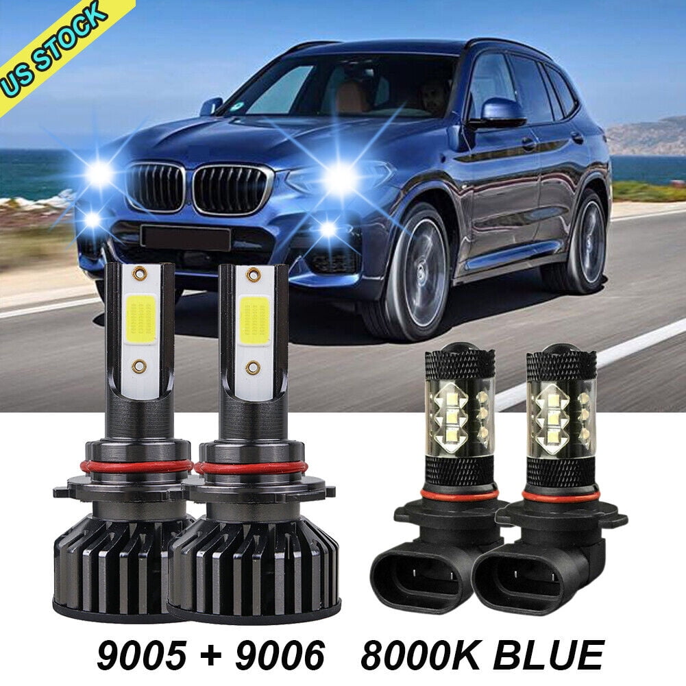 4-Side 9005 9006 Combo LED Headlight High Low Beam Bulb 8000K 4800W ...