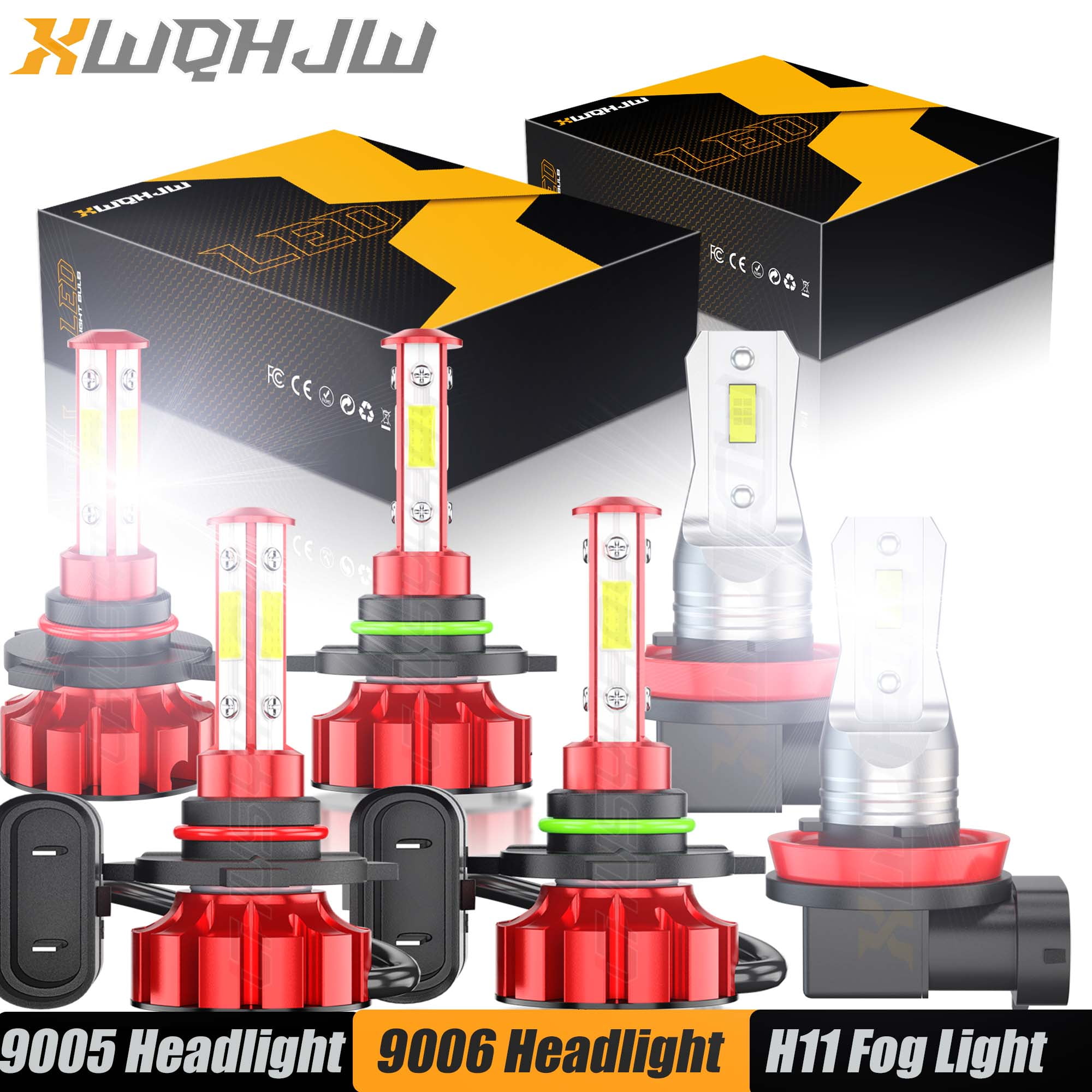 4-Side Combo 9005+9006+H11 LED Headlight Fog Light Kit High Low Beam Bulbs White 6Pcs - Walmart.com