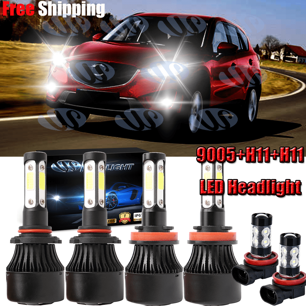 4 Side White LED Headlight Bulb Fog Light For Mazda 3 5 6 CX-5 CX-9 ...