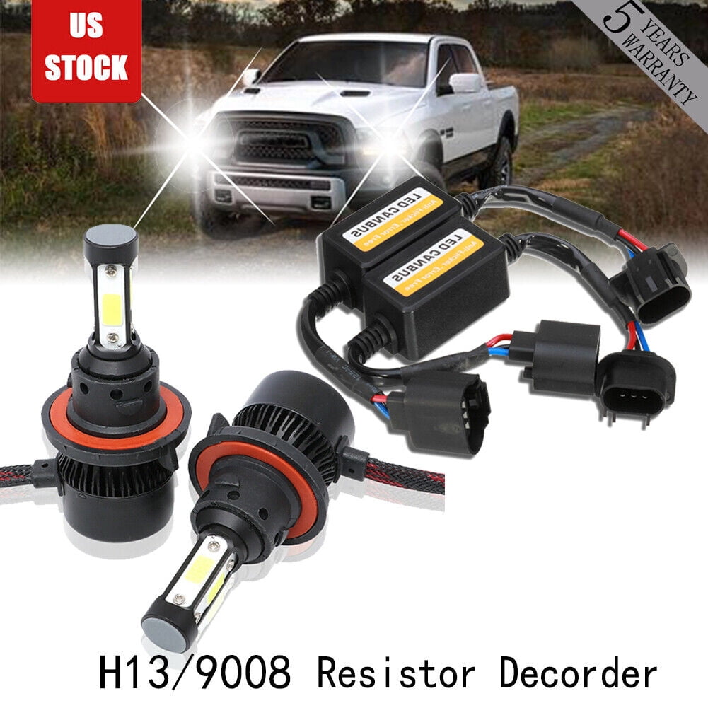 4-Sided H13 Cob LED Headlight Bulbs Hi/low Dual Beams Canbus 200w ...