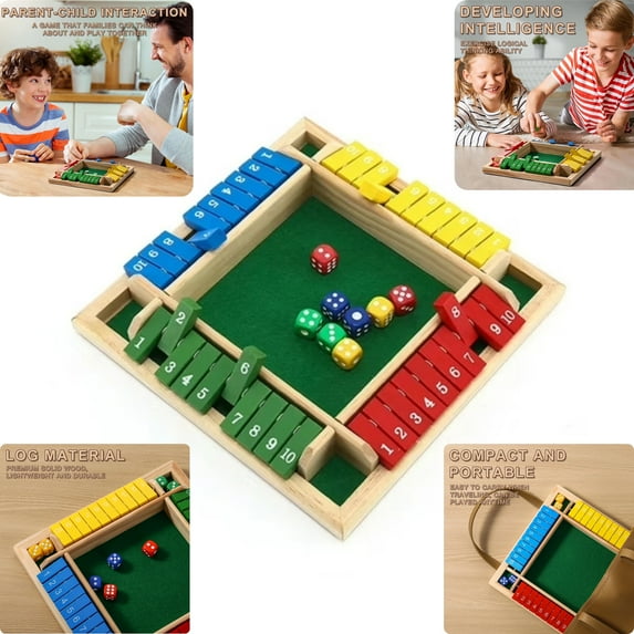 4 Sided Shut The Box Wooden Dice Game – Family Math Game for 2-4 ...