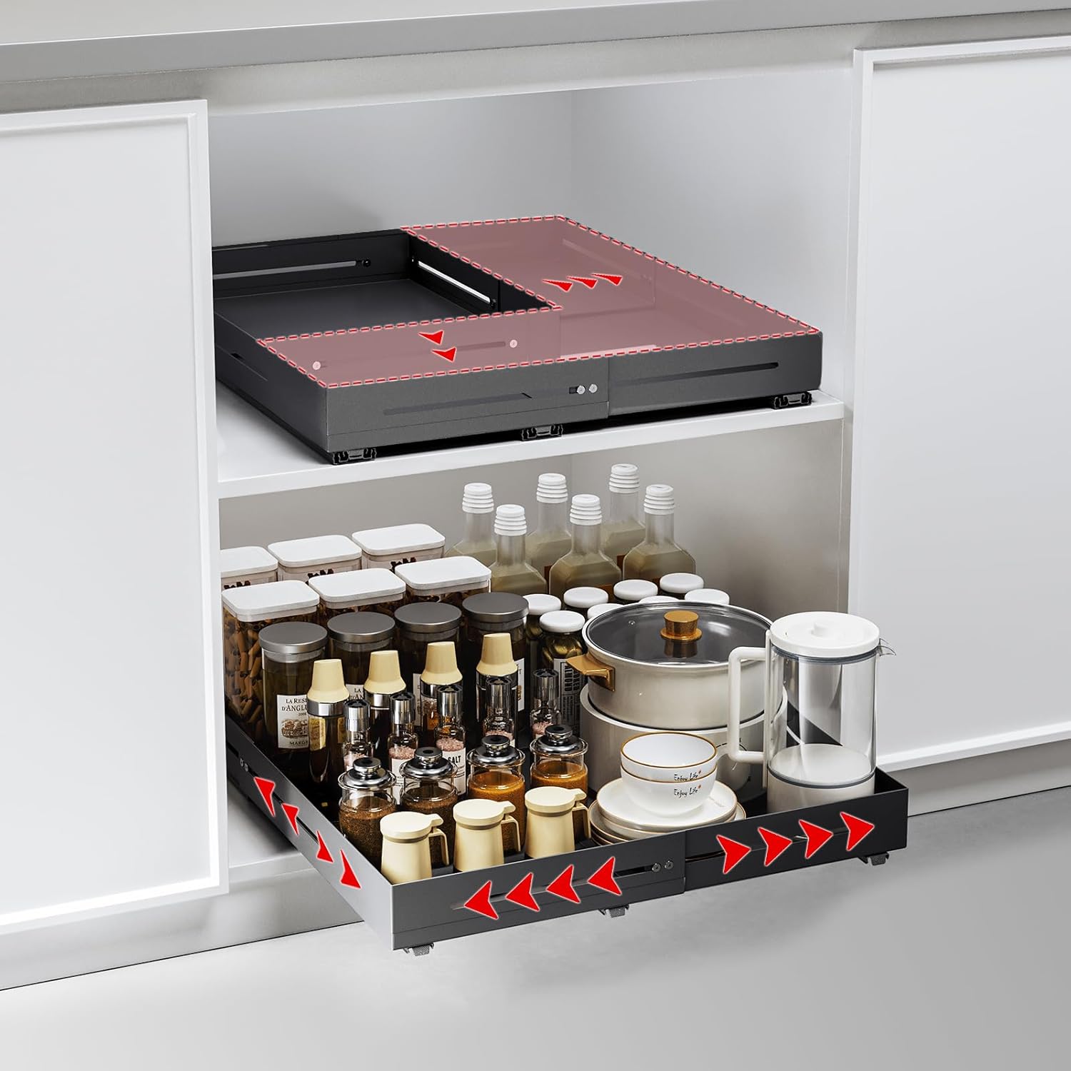 4 Sides Expandable Pull out Cabinet Organizer,3 Silent slides and 2 ...