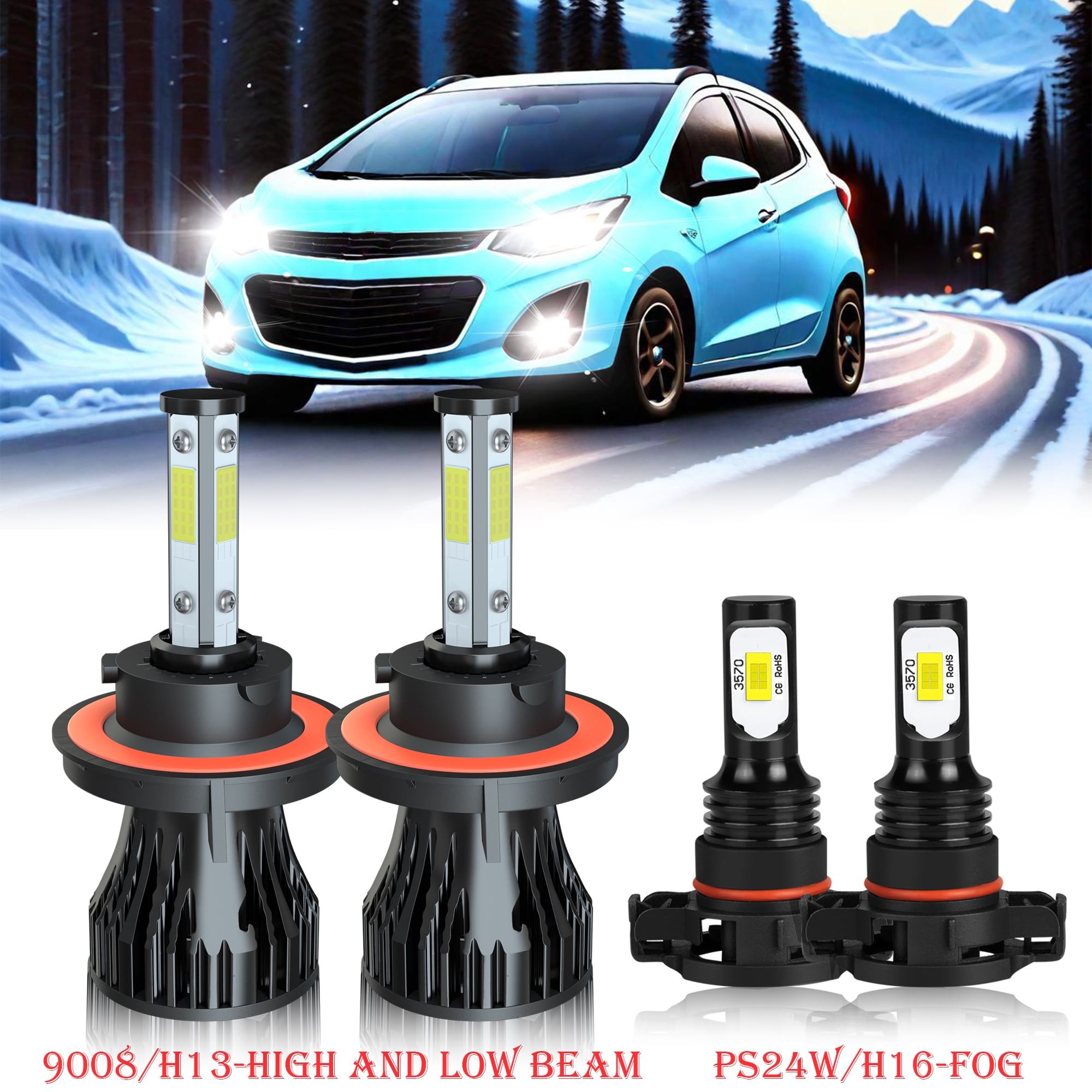 For Chevrolet Spark 2017 2018 2019 2020 LED Headlights 4-Sides H13 9008 ...