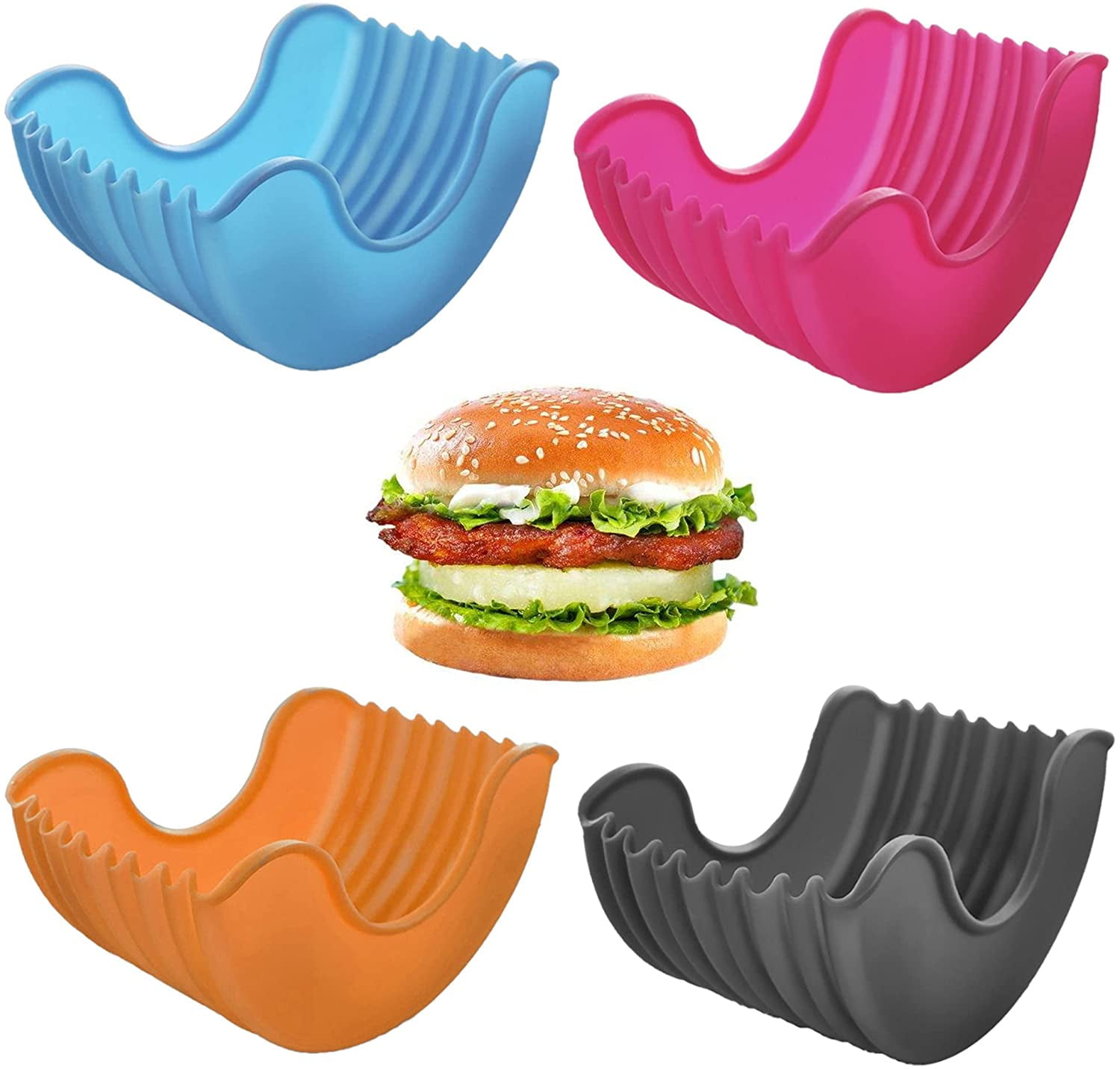 4 Silicone Burger Fixing Boxes Non-stick Coating BBQ Burger Shape ...