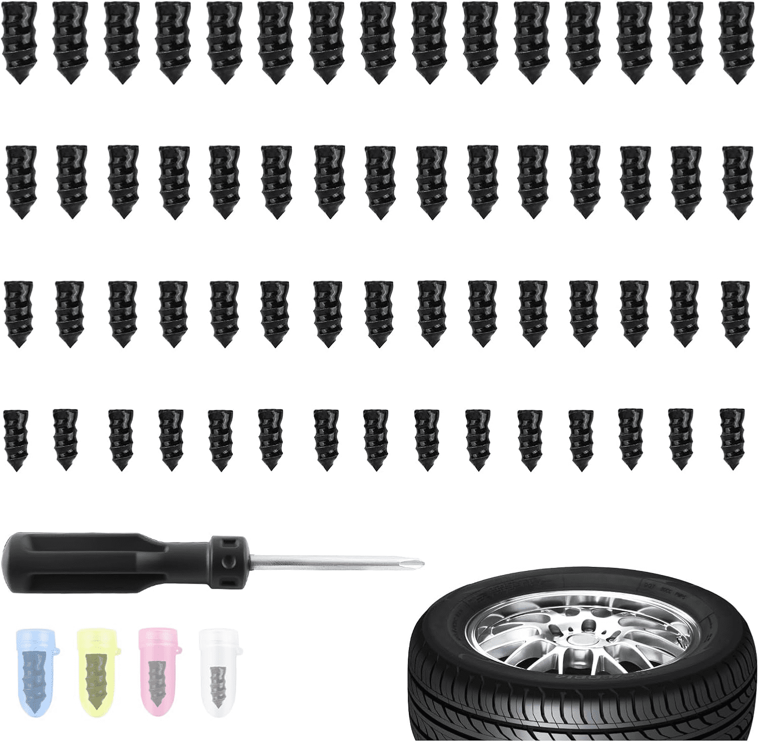 4 Size 60PCS Heavy Duty Tire Plugs Kit with Screwdriver,Deep Threads ...