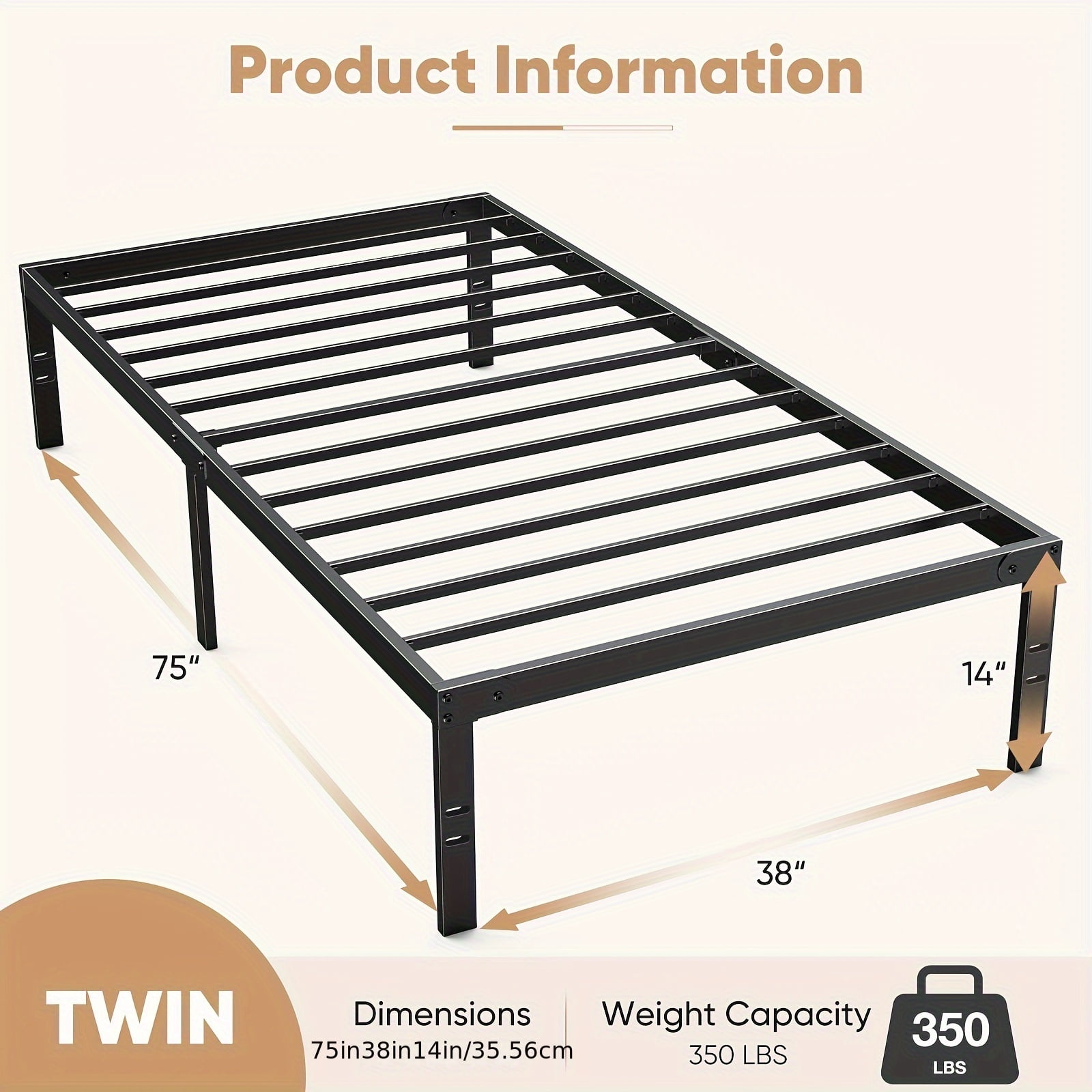 [4-Size Metal Bed Frame] Steel Platform Bed Frame - No Box Spring ...