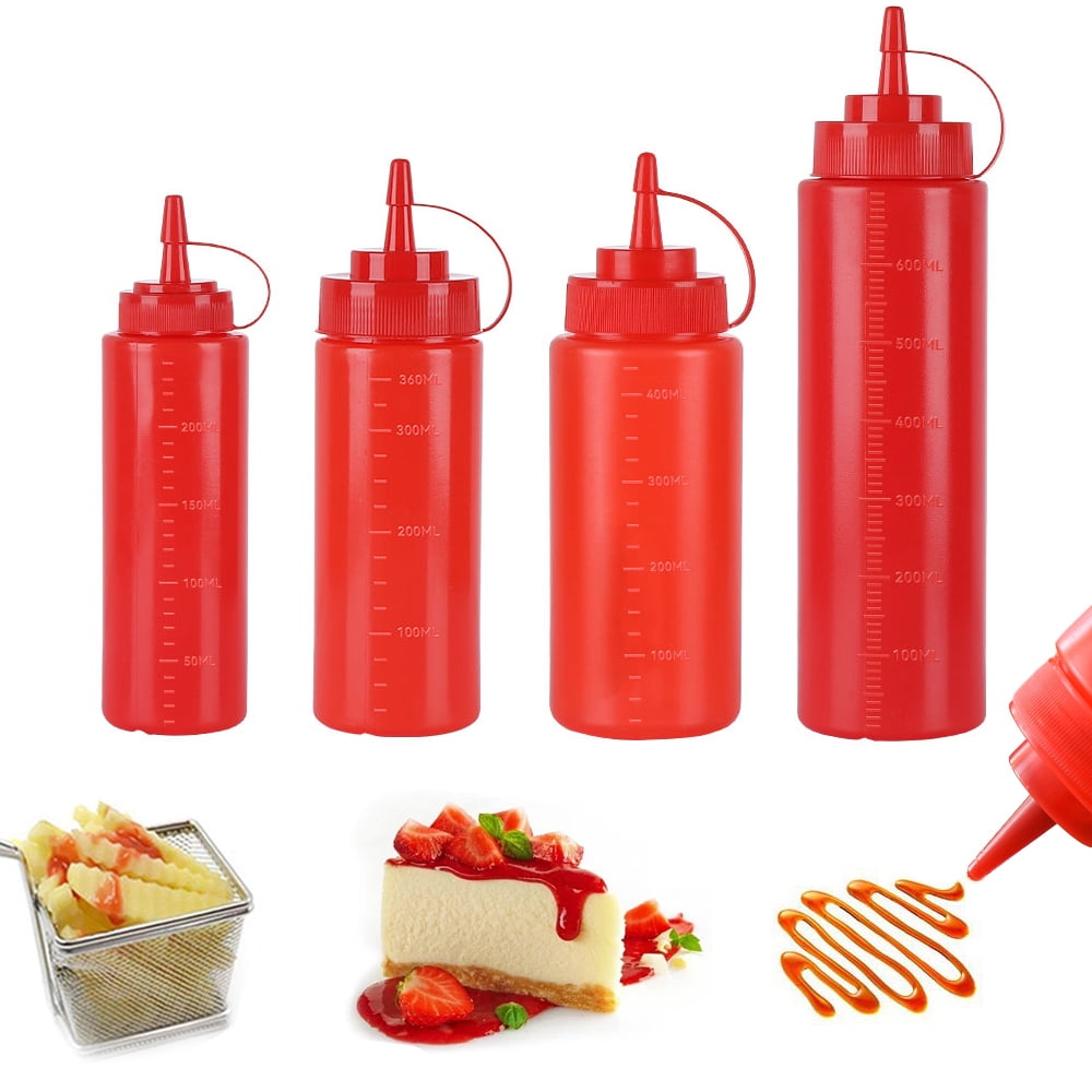 4 Size Red Plastic Squeeze Bottles Set 8 oz Condiment Squeeze Bottles ...
