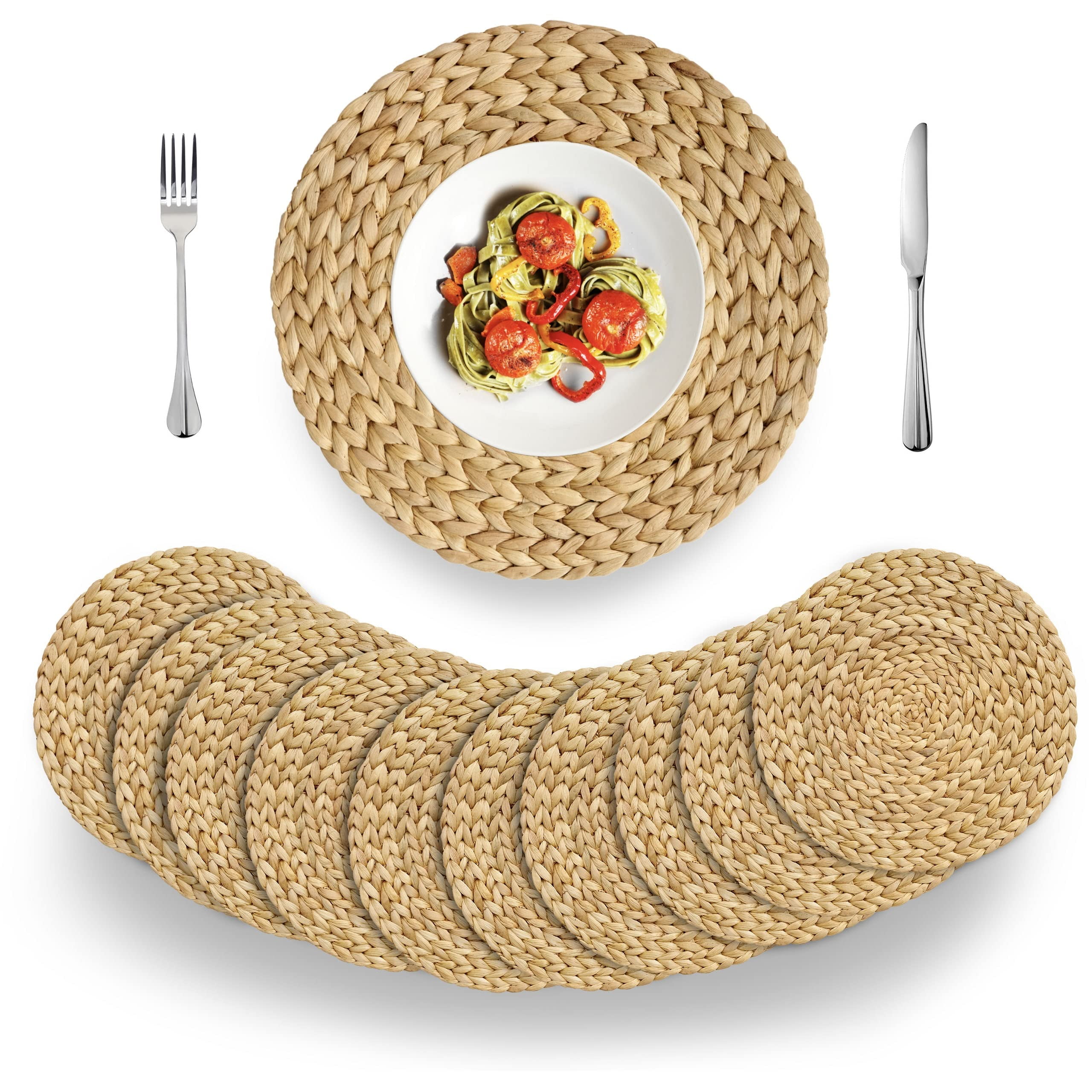 (4 Sizes: 12"-13"-14"-15") BARIEN Woven Placemats Round Set of 10 ...