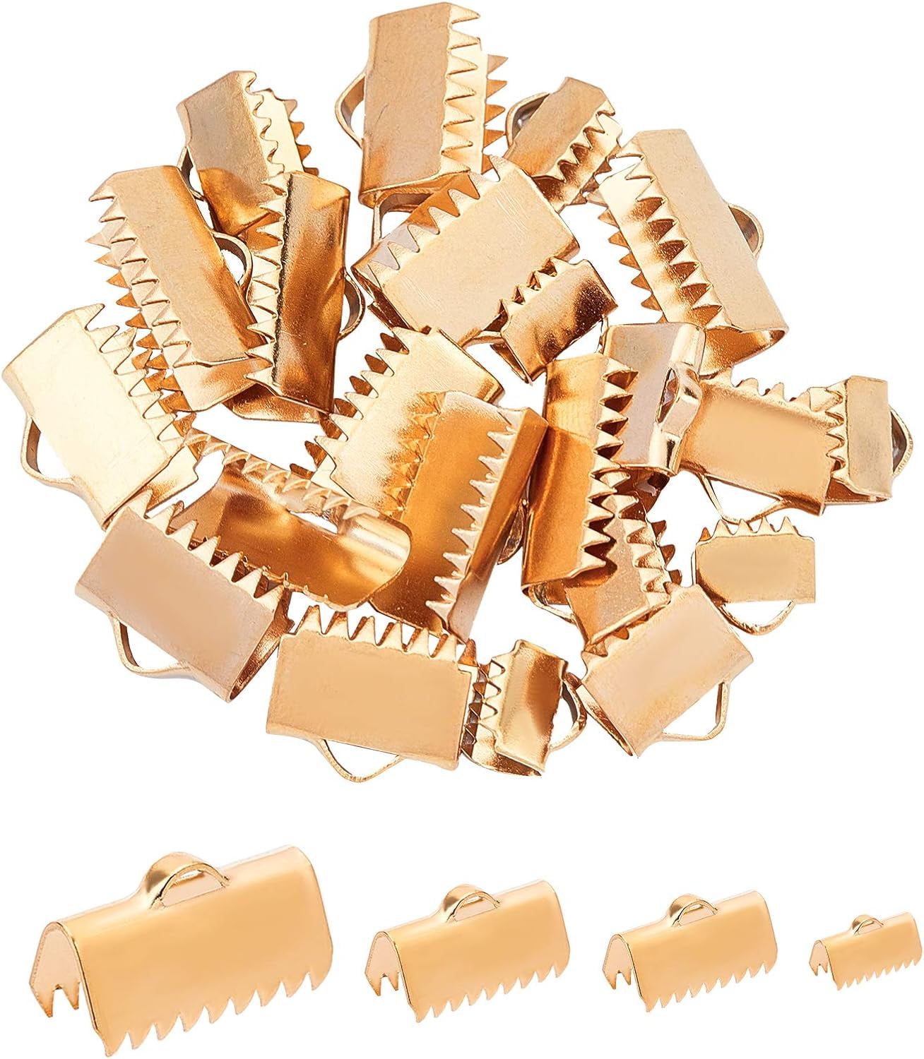 About 4 Sizes 24pcs Golden Rectangle Ribbon Ends Stainless Steel Ribbon ...