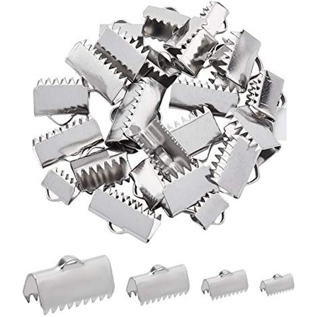 4 Sizes 40pcs Rectangle Stainless Steel Ribbon Clamp Crimps with Loop ...