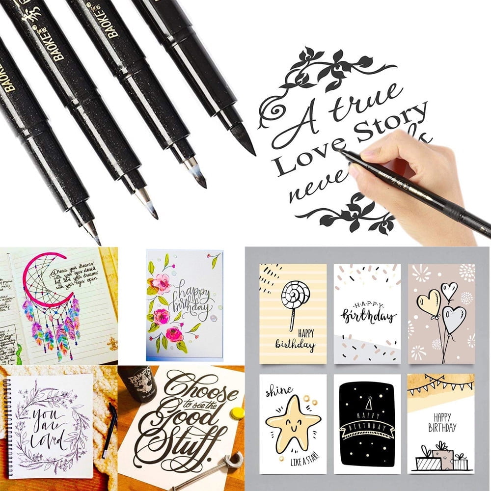 4 Sizes Calligraphy Brush Pens Set - Flexible Nib Hand Lettering ...