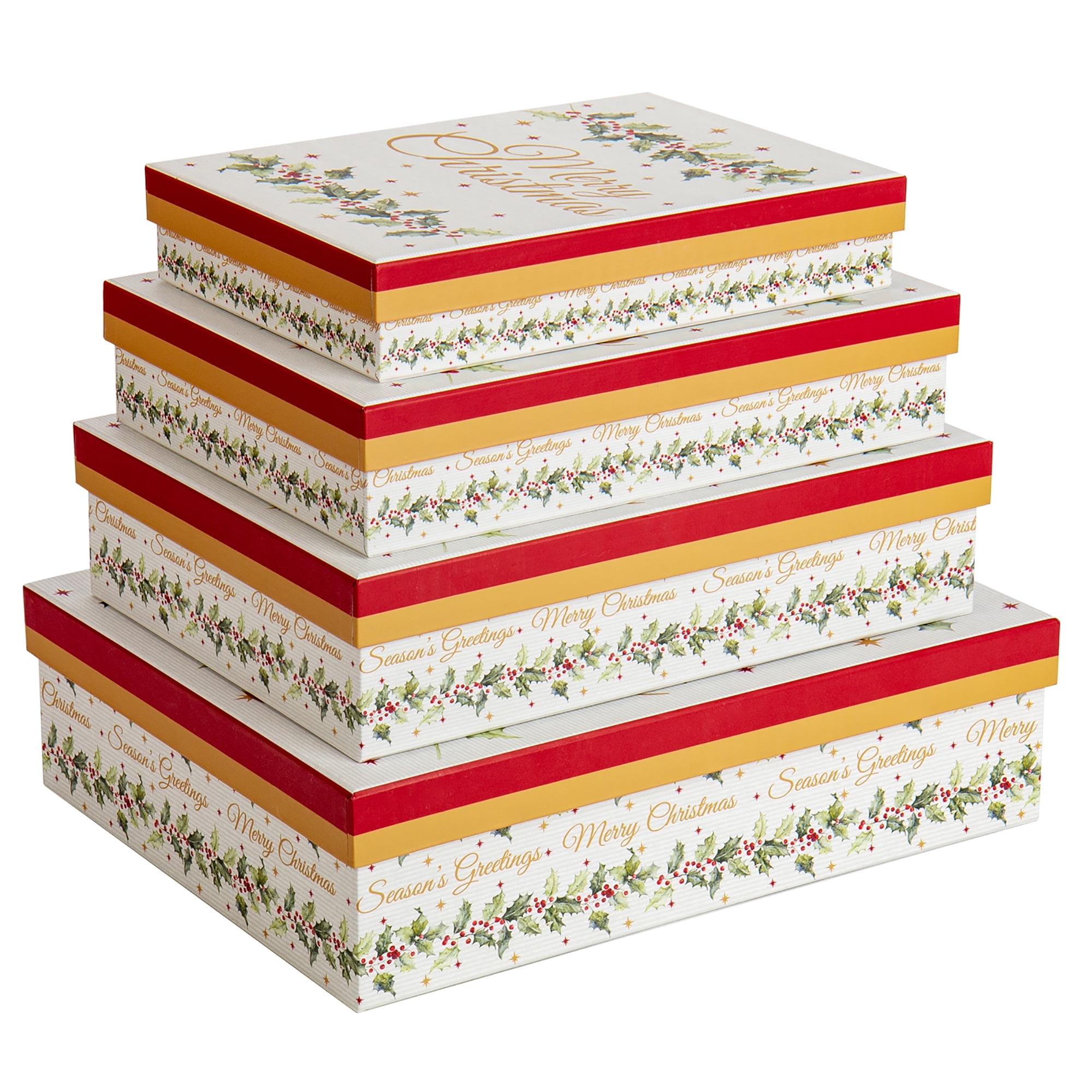 4 Sizes Christmas Gift Boxes with Lids Kraft Nesting Square Box Set for ...