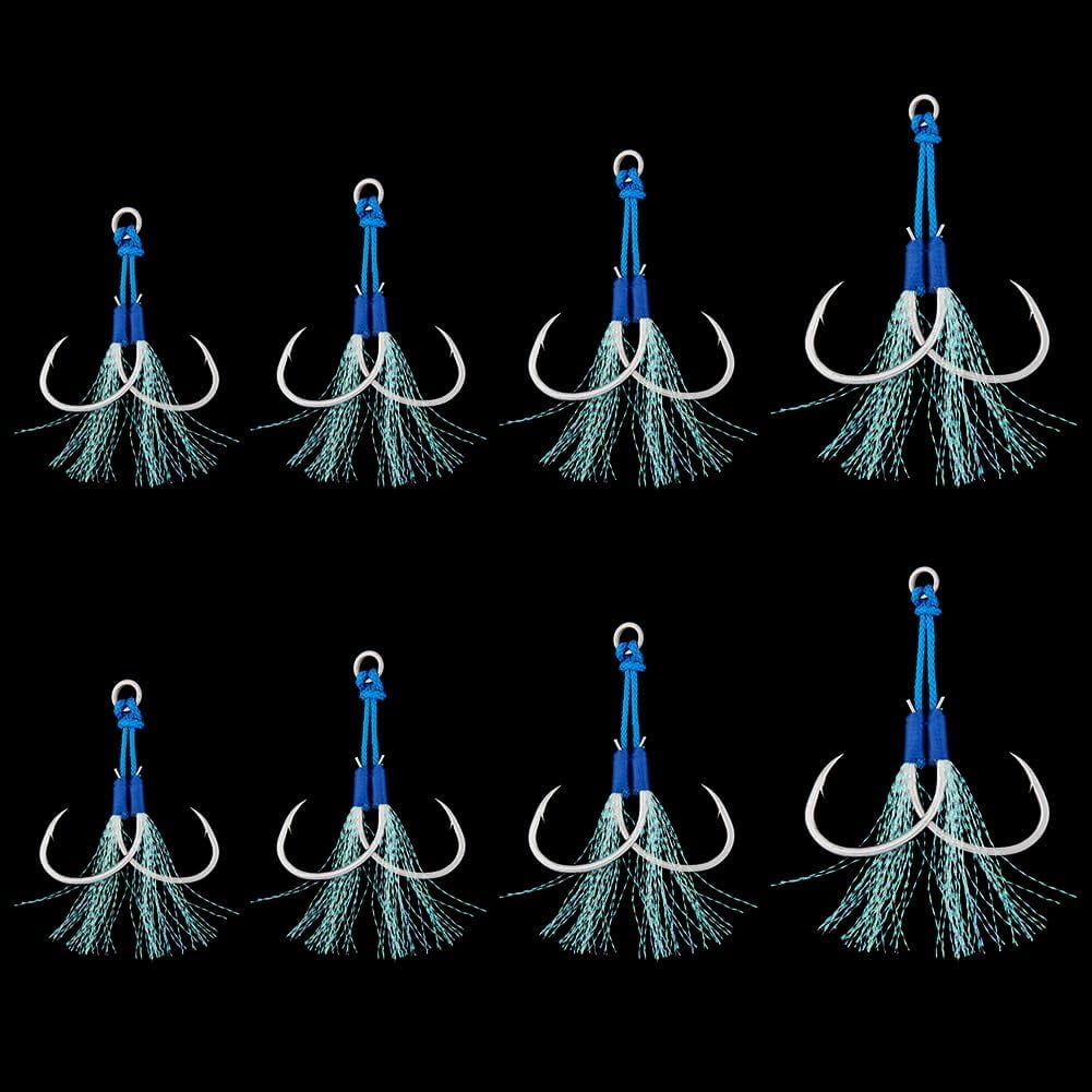 4 Sizes Double Fishing Assist Hooks Kit 8pcs Blue Seal Slow Fast Fall ...