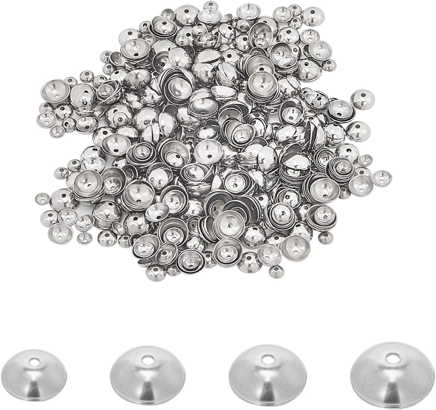 4 Sizes Flower Beads Caps 600pcs Hollow Beads End Caps Stainless Steel ...