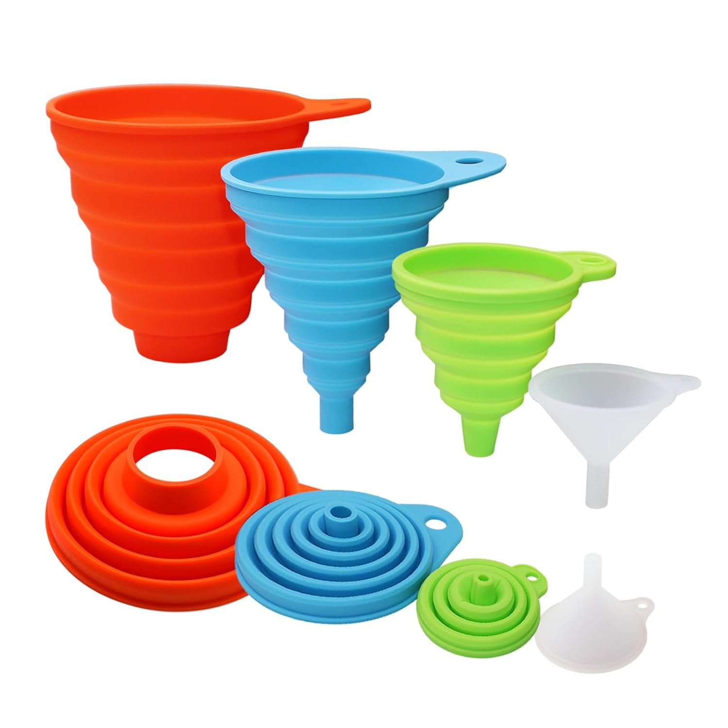 4 Sizes Kitchen Funnel Set, Food Grade Silicone Collapsible Funnel ...