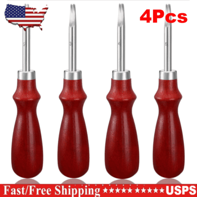 4 Sizes Leather Cutting Tools Set Wooden Handle Edge Beveler Skiving ...