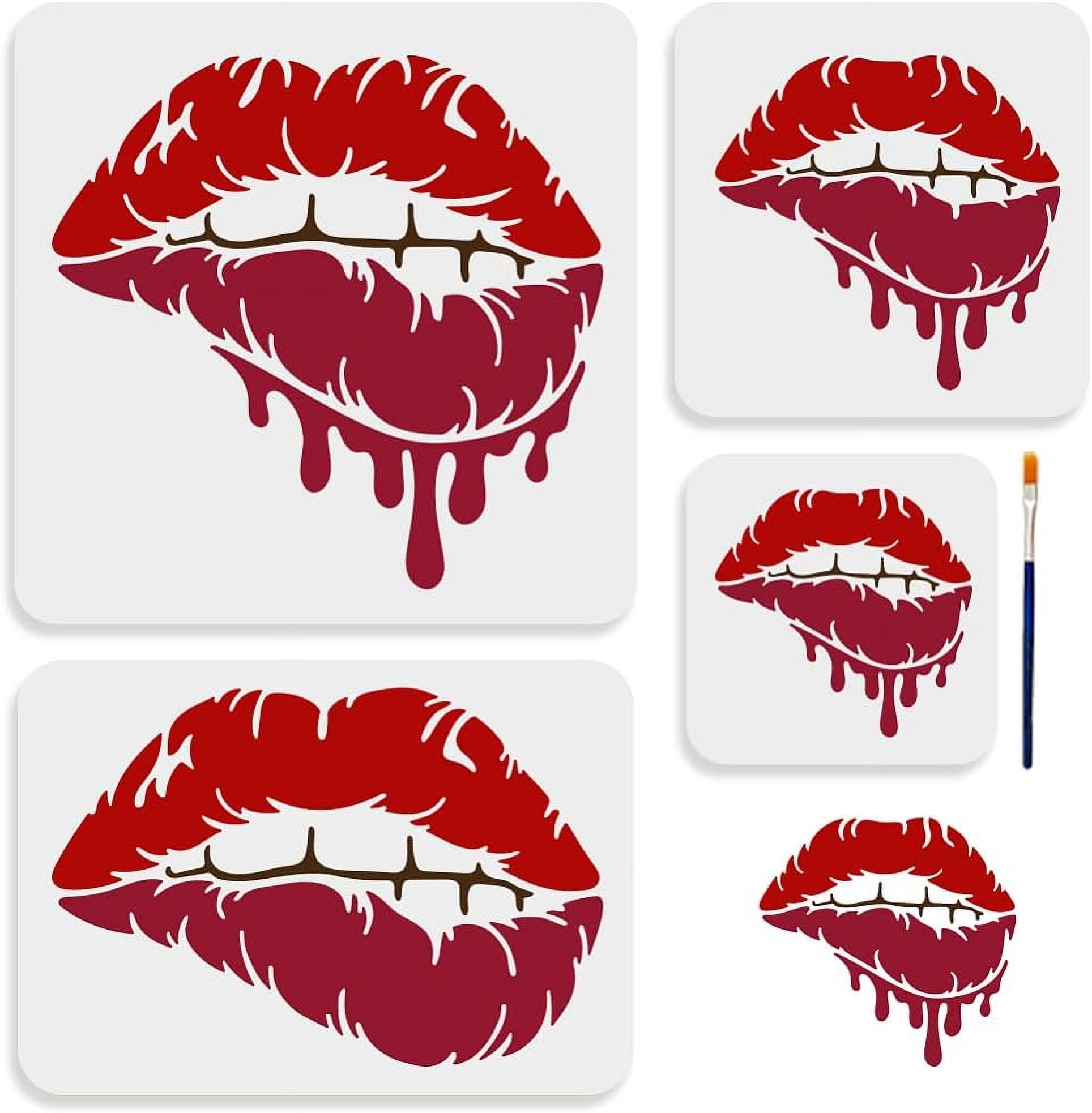 4 Sizes Lips Stencil 6~12inch Kiss Lips Bleeding Lips Stencil with ...