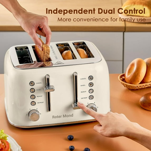 4 Slice Retro Stainless Steel Toaster with Extra Wide Slots, Bagel ...