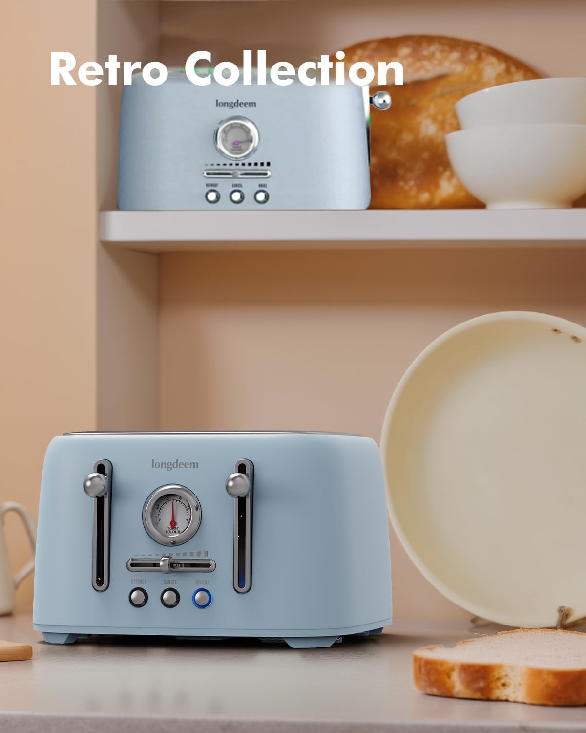 4-Slice Retro Toaster, 1.6" Extra-Wide Slots, 6 Browning Levels, Bagel ...