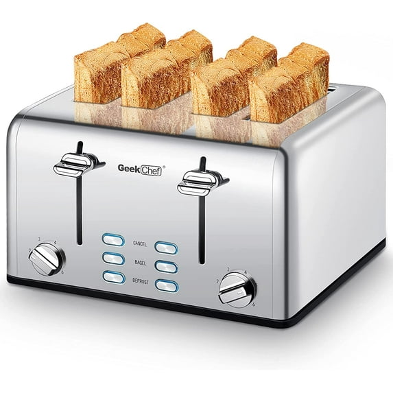 4 Slice Stainless Steel Extra-Wide Slot Toaster with Dual Control ...