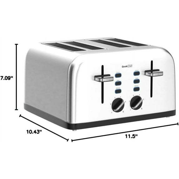 4-Slice Stainless Steel Toaster with Extra-Wide Slots, Dual Control ...
