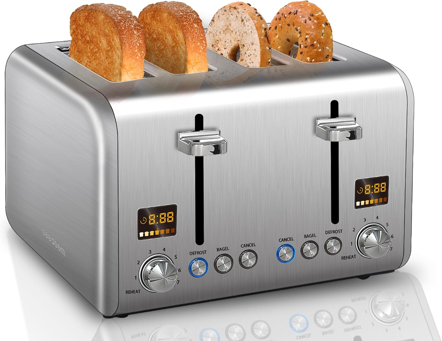 4 Slice Stainless Toaster - Color LCD Display, 7 Shade Settings, 1.5 ...