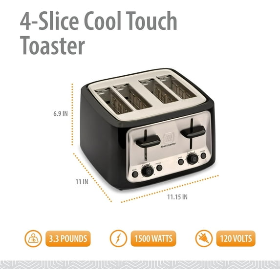 4-Slice Toaster - Black with Stainless Steel - Multi-Function Toaster ...