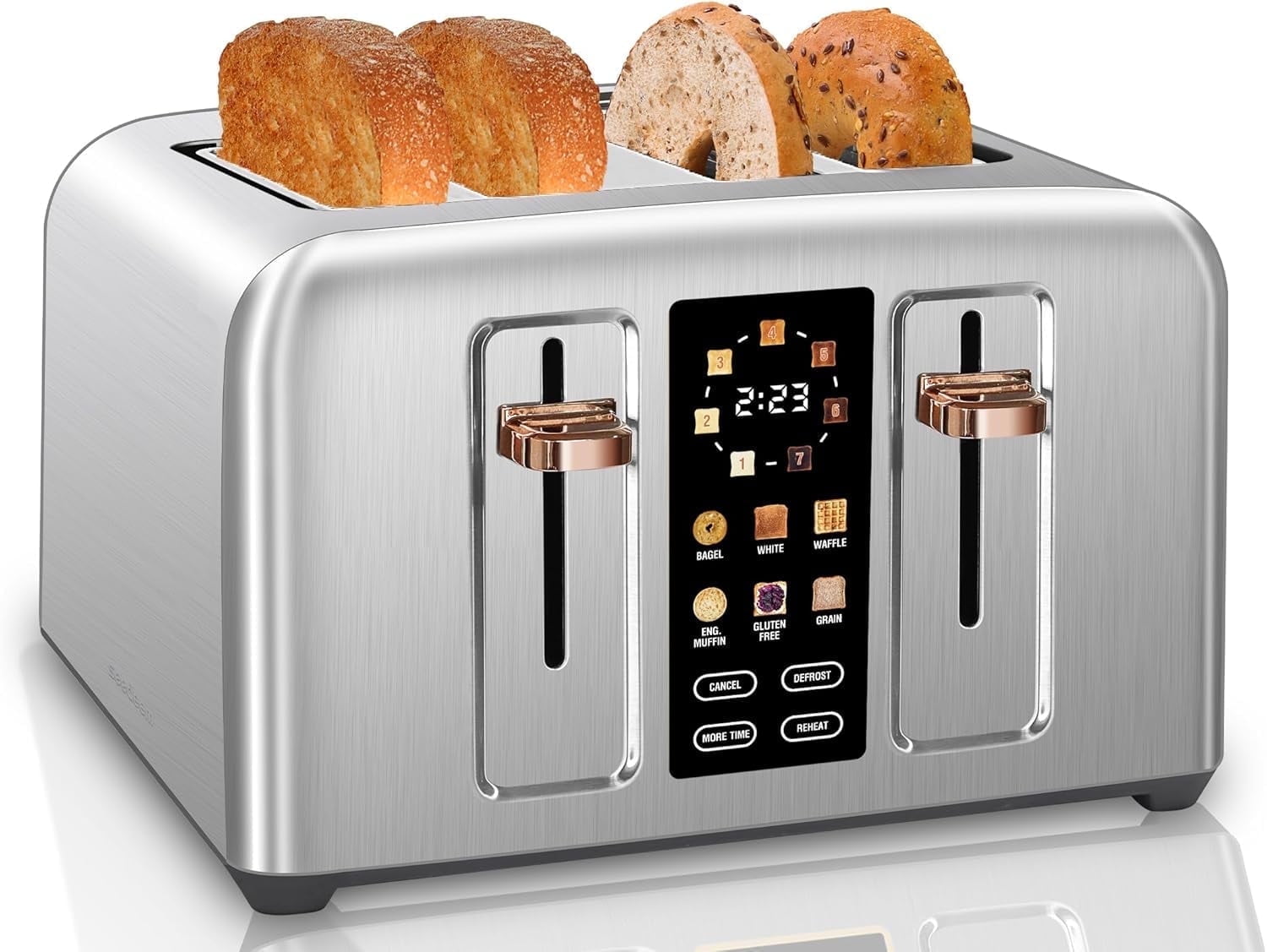4 Slice Toaster, Brushed Stainless Toaster , Touch Control, LCD Display ...