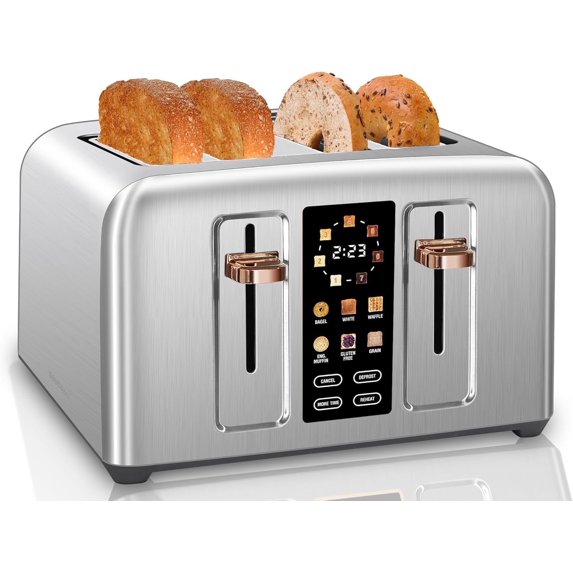 4 Slice Toaster, Brushed Stainless Toaster , Touch Control, LCD Display ...