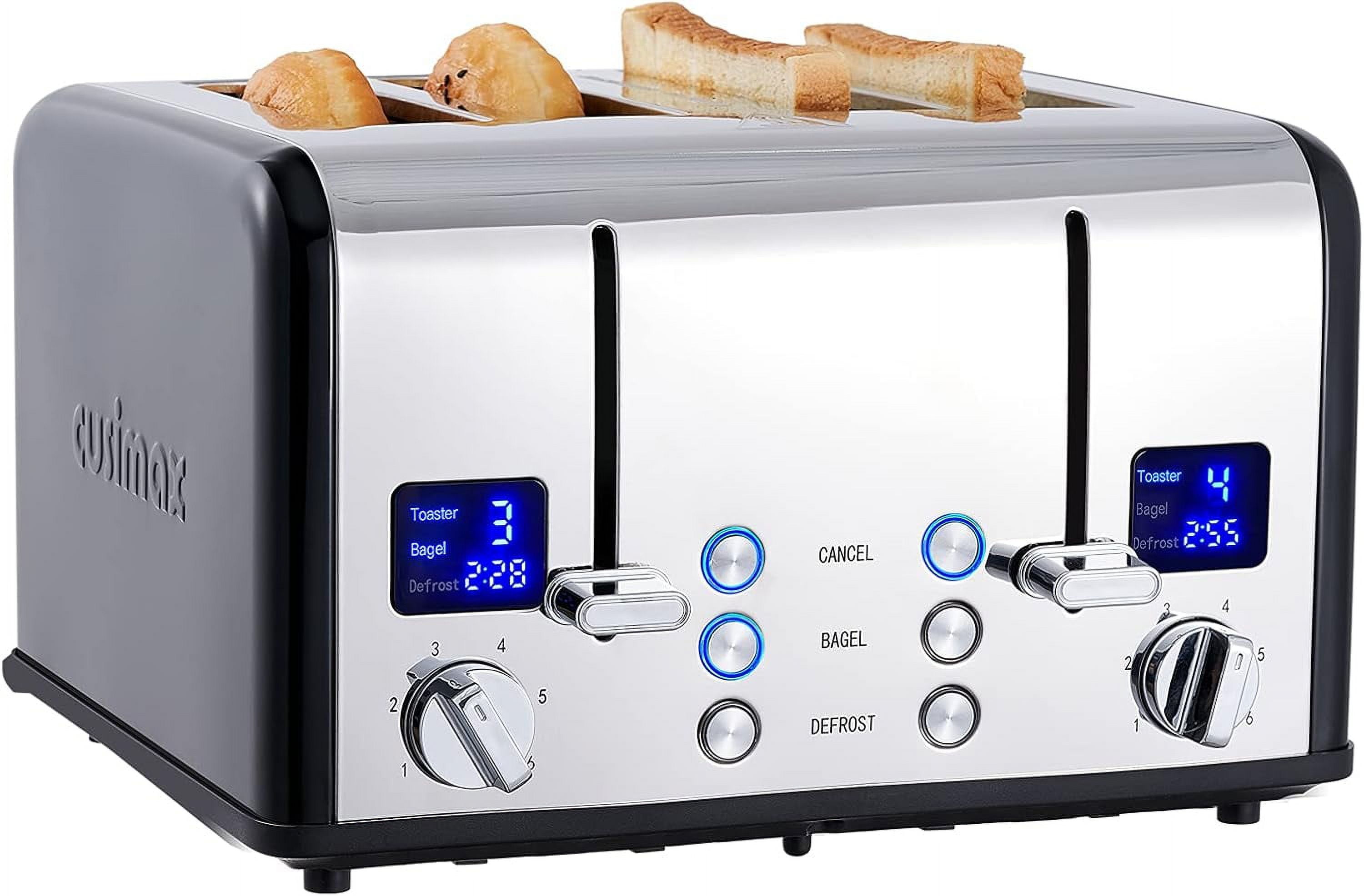 4 Slice Toaster, -Clear Display & Extra Wide Slots, Stainless Toaster ...