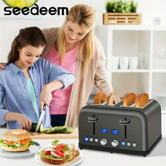 4-Slice Toaster, Dark Metallic with LCD Display, 6 Shade Settings, 1.5 ...