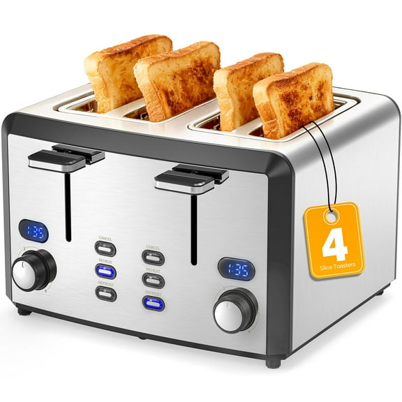 4 Slice Toaster, Ultra-Clear LED Display & Extra Wide Slots, Dual ...