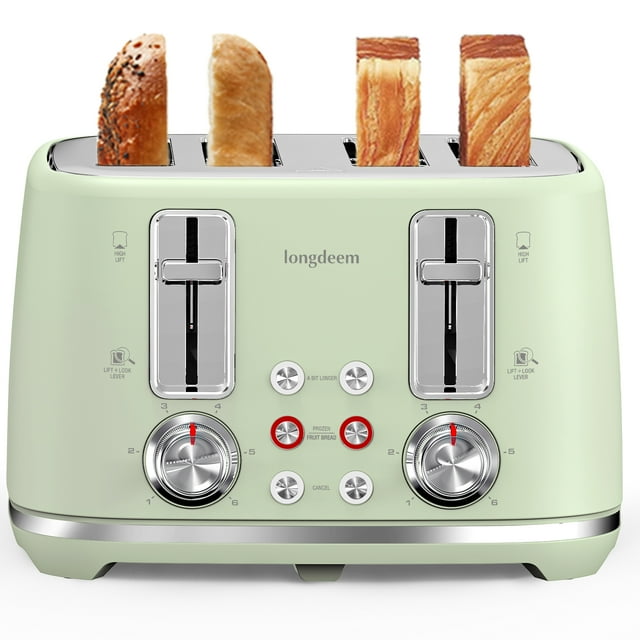 4 Slice Toaster, Extra Wide Slots, Longdeem Retro Stainless Steel ...