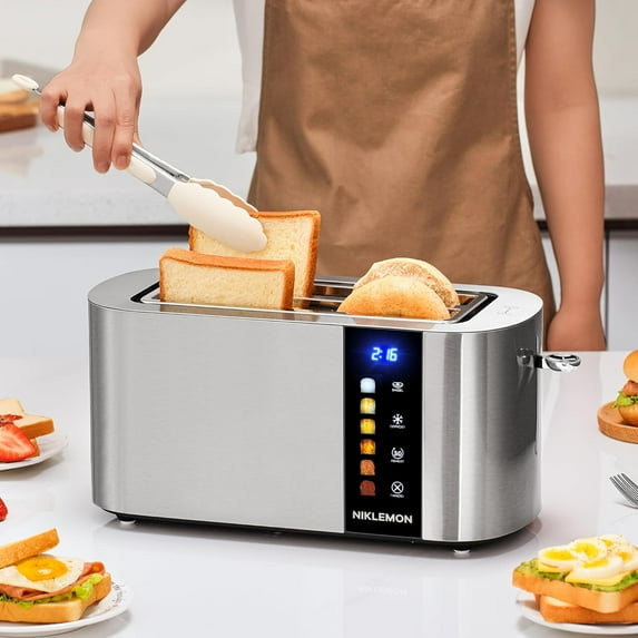 4 Slice Toaster, Full Stainless Steel Toaster with LED Display, Touch ...
