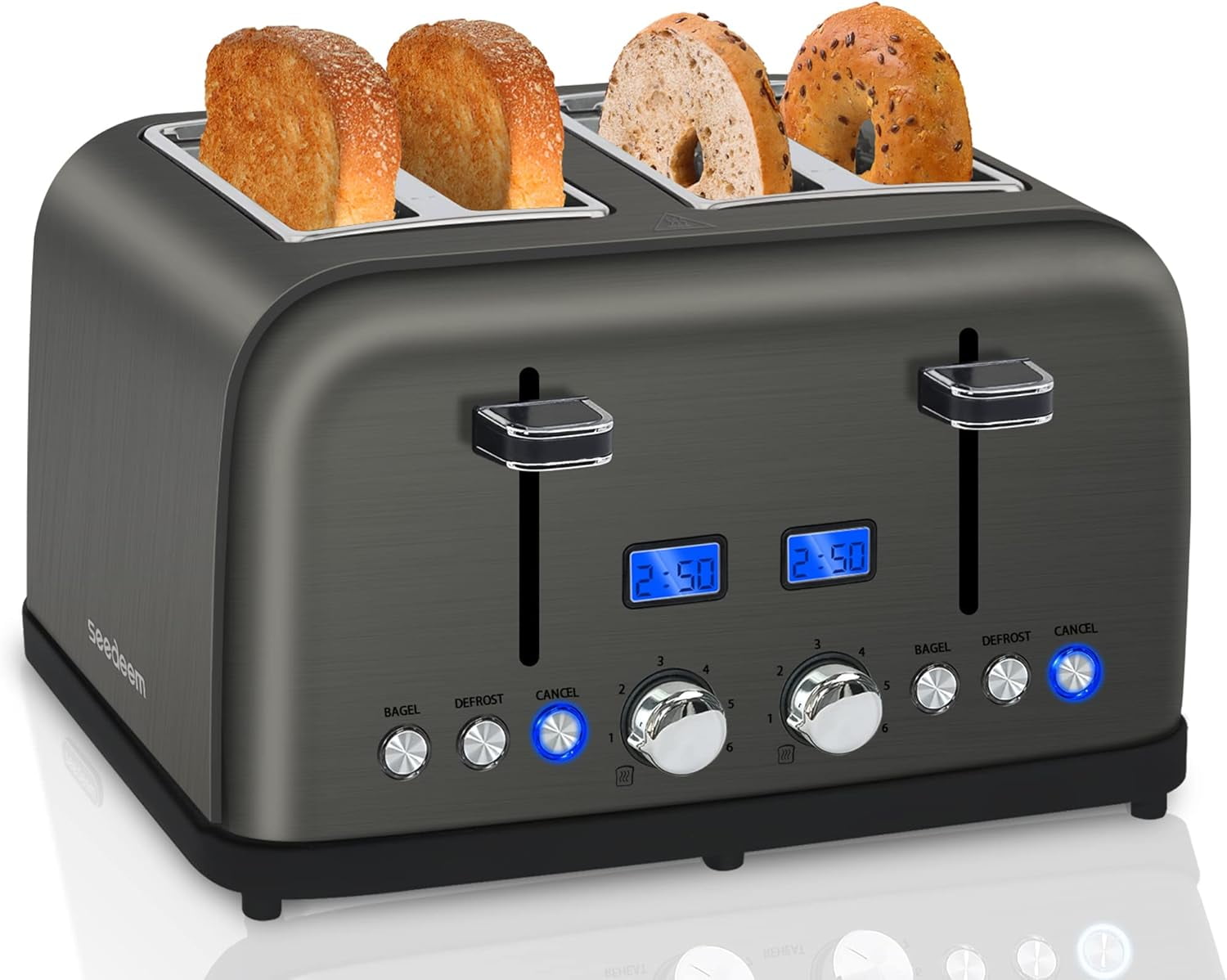 4 Slice Toaster, LCD Display, 6 Shade Settings, 1.5'' Wide Slots ...
